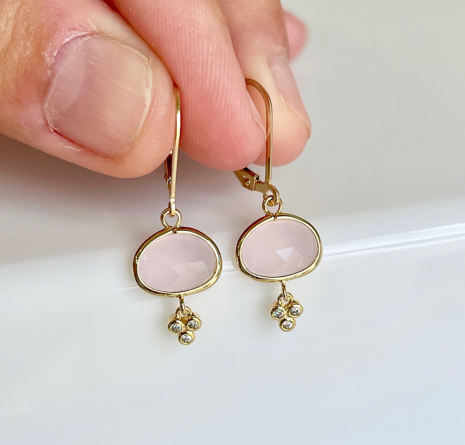 Rose Quartz Earrings Oval Blush Pink Earrings Light Pink - Etsy