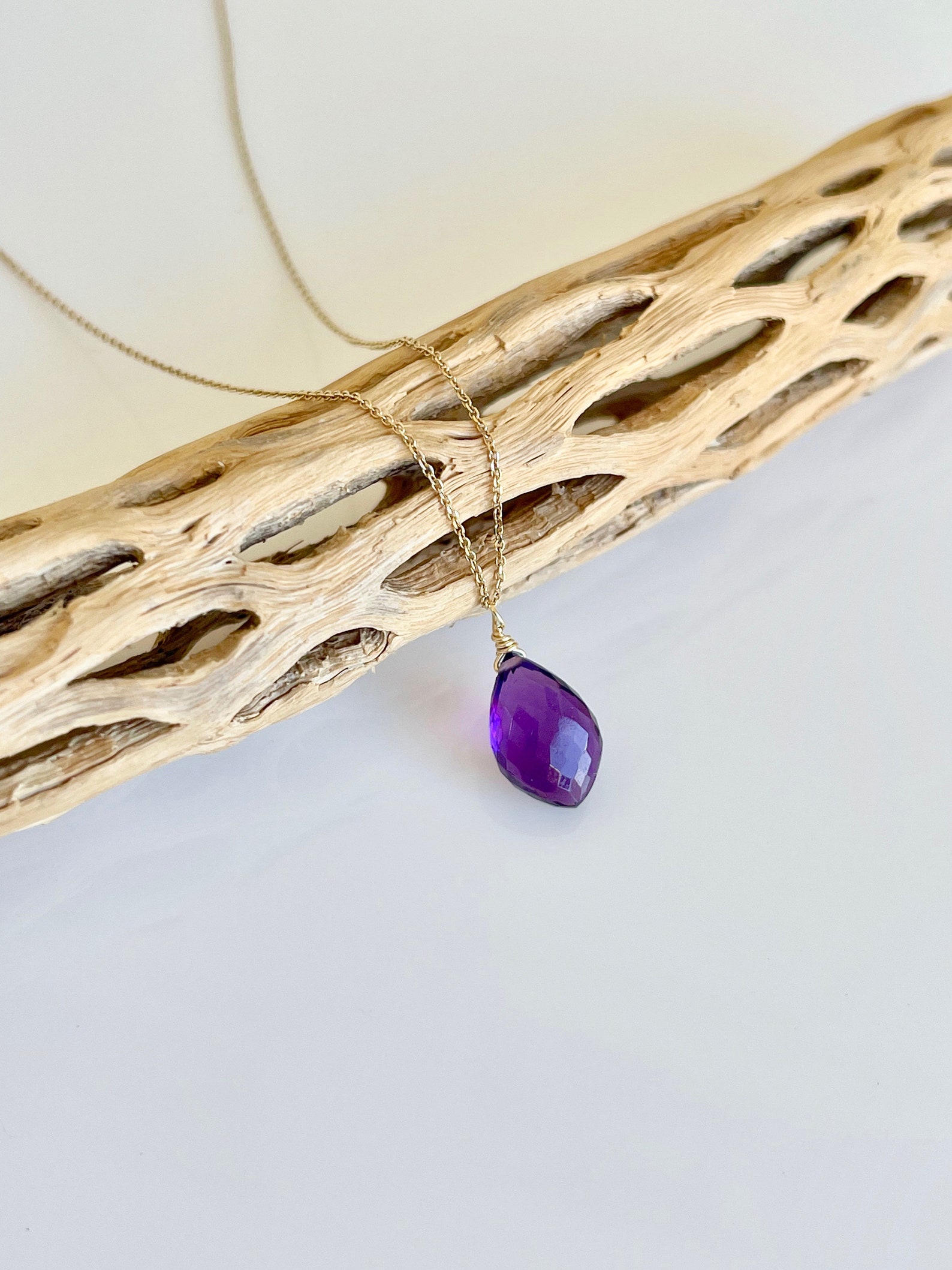 Amethyst Necklace February Birthstone Solid 14k Gold Purple | Etsy