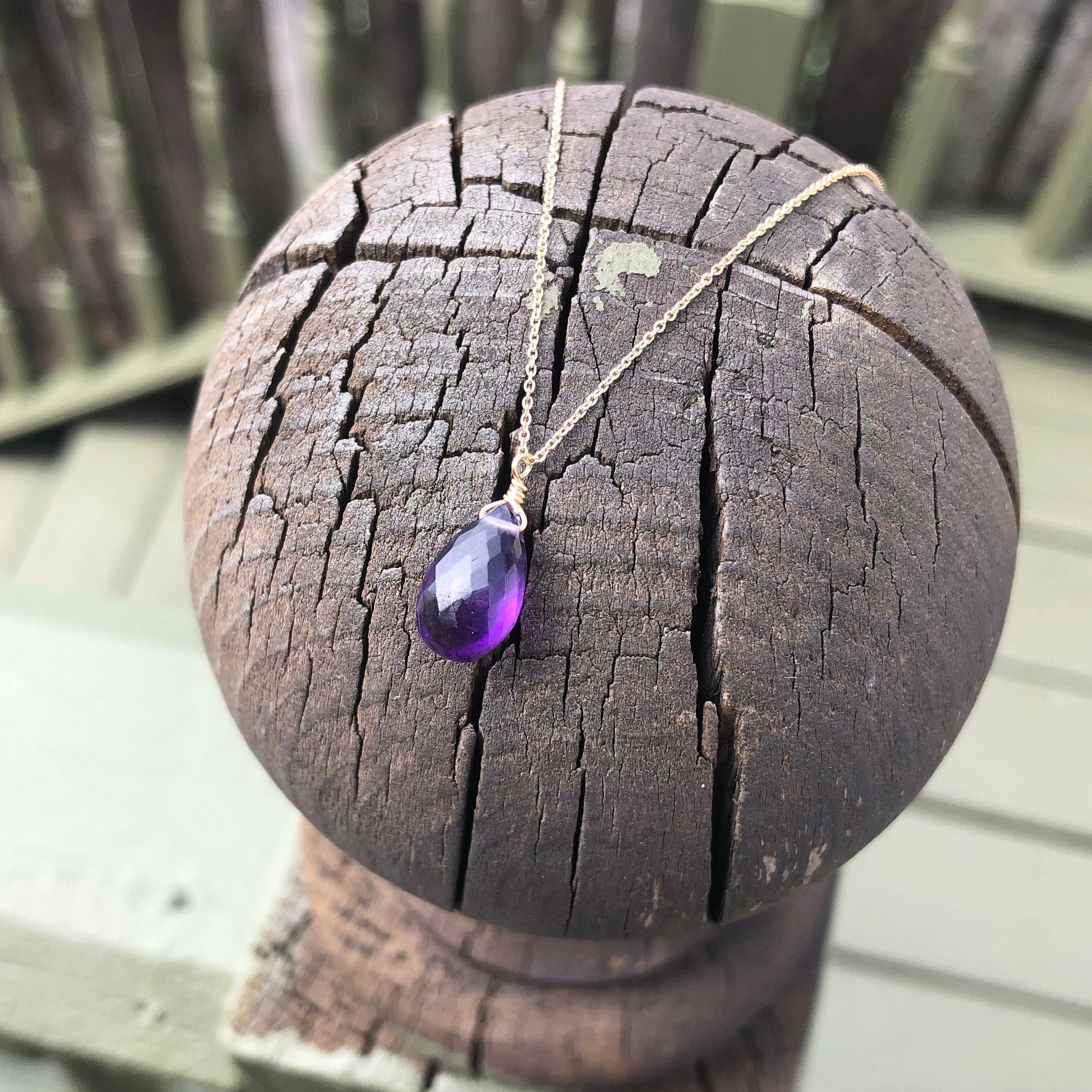 Amethyst Necklace, February Birthstone, Solid 14k Gold, Purple Amethyst ...