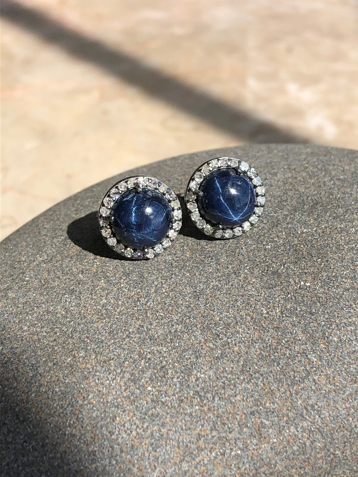 Star Sapphire Stud Earrings Diamond Stud Earrings Round | Etsy