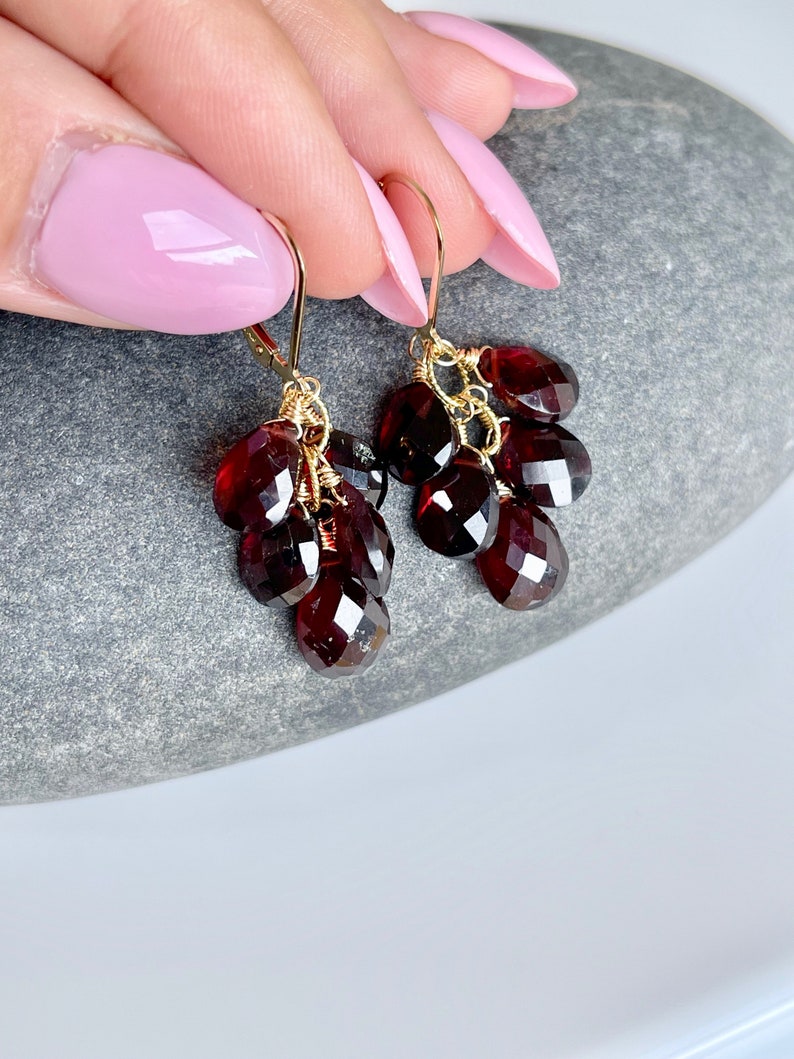 Garnet Earrings Red Garnet Cluster Earrings in Gold or | Etsy