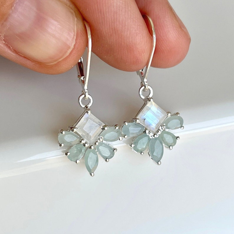 Aquamarine and Moonstone Earrings March Birthstone Teal - Etsy