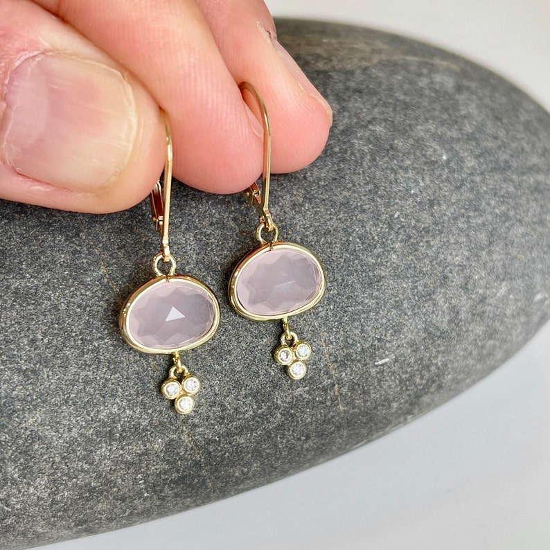 Rose Quartz Earrings Oval Blush Pink Earrings Light Pink - Etsy