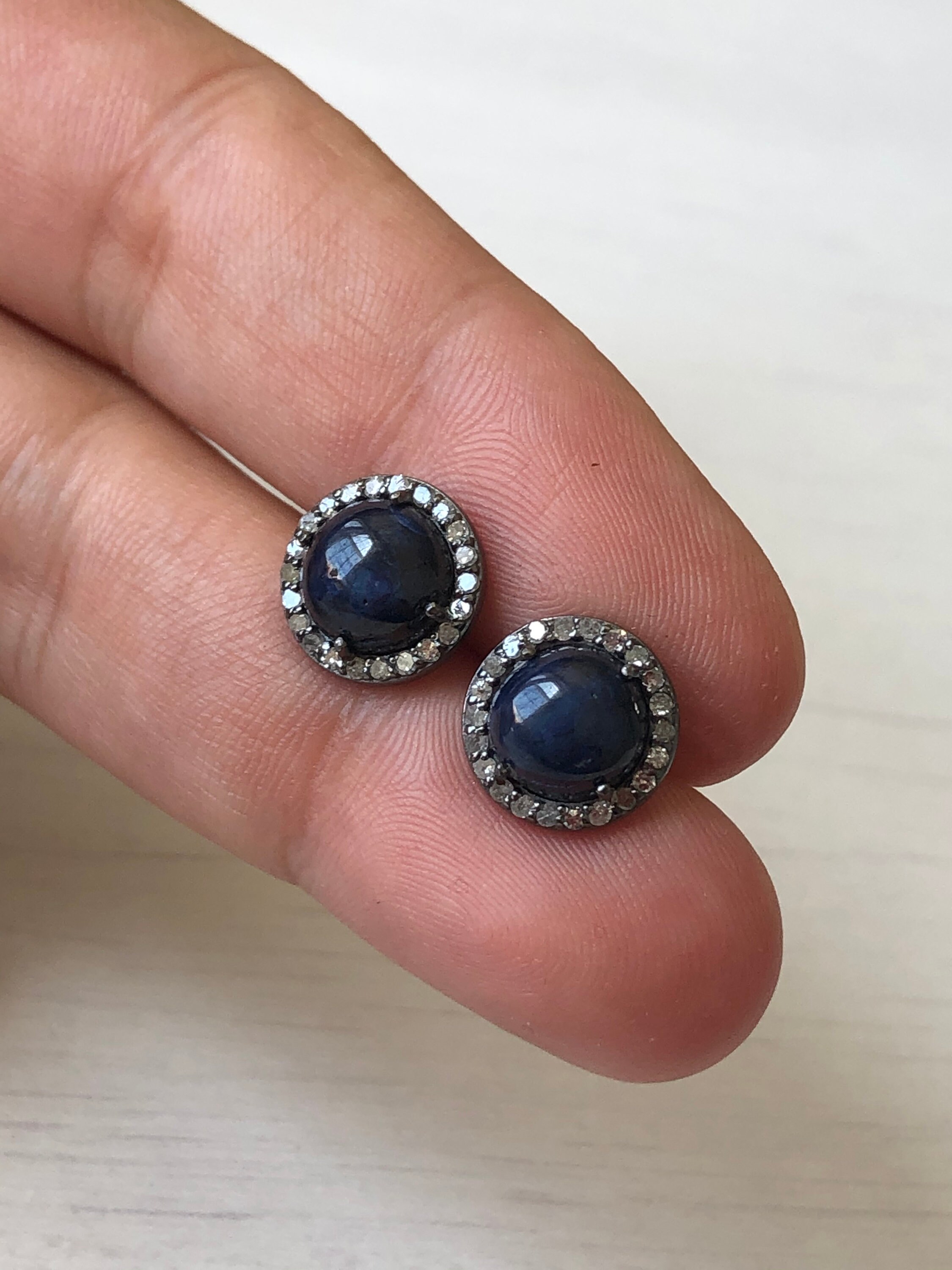 Star Sapphire Stud Earrings Diamond Stud Earrings Round | Etsy
