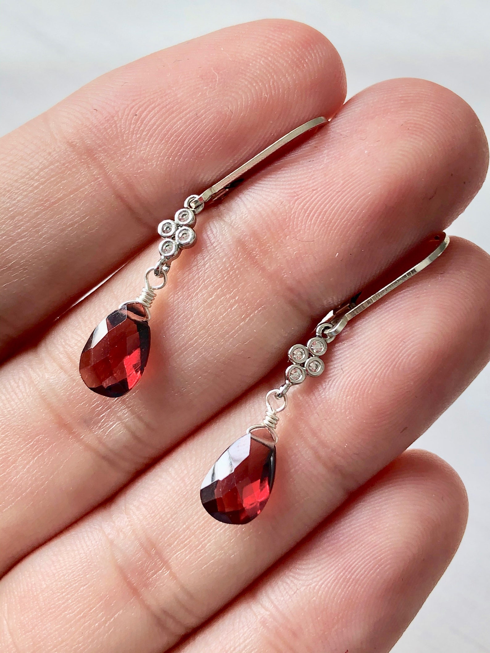 Garnet Earrings, January Birthstone, Red Teardrop Dangle Earrings ...