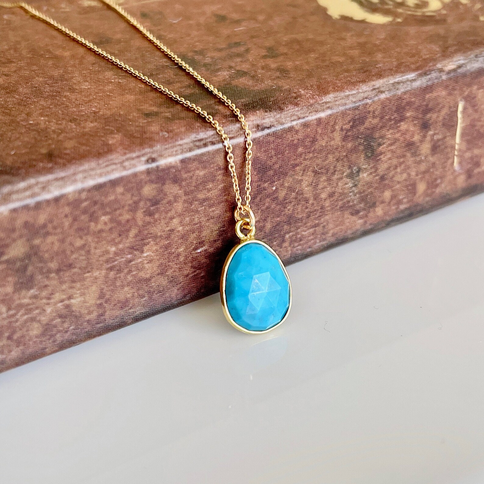 Turquoise Necklace December Birthstone Solid 14k Gold - Etsy