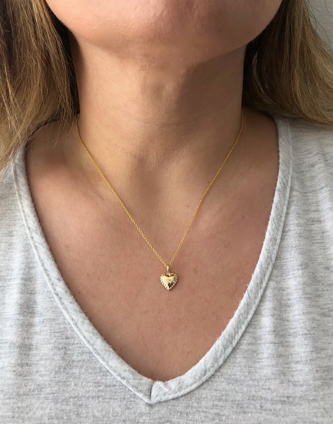 Gold Heart Necklace Tiny Simple Heart Pendant Delicate Gold | Etsy