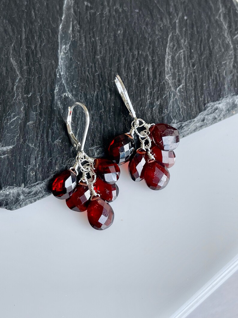 Garnet Earrings Red Garnet Cluster Earrings in Gold or | Etsy