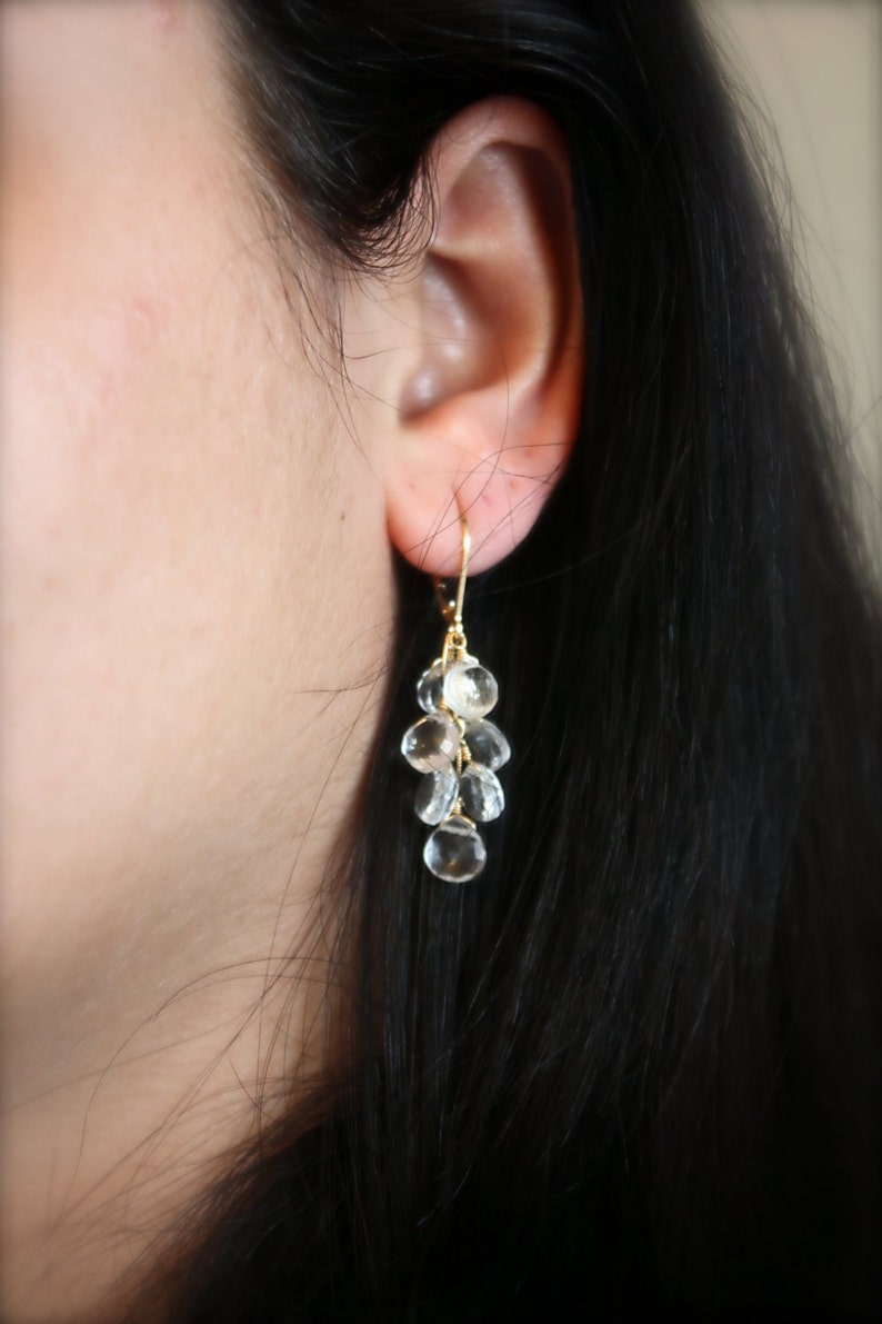 Rock Crystal Earrings, Clear Quartz Cluster Statement Earrings in Gold ...