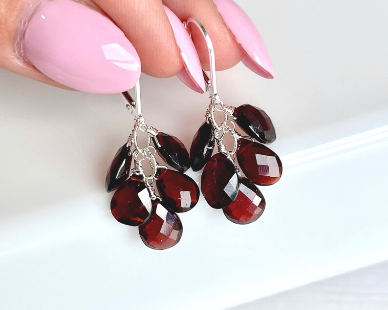 Garnet Earrings Red Garnet Cluster Earrings in Gold or | Etsy