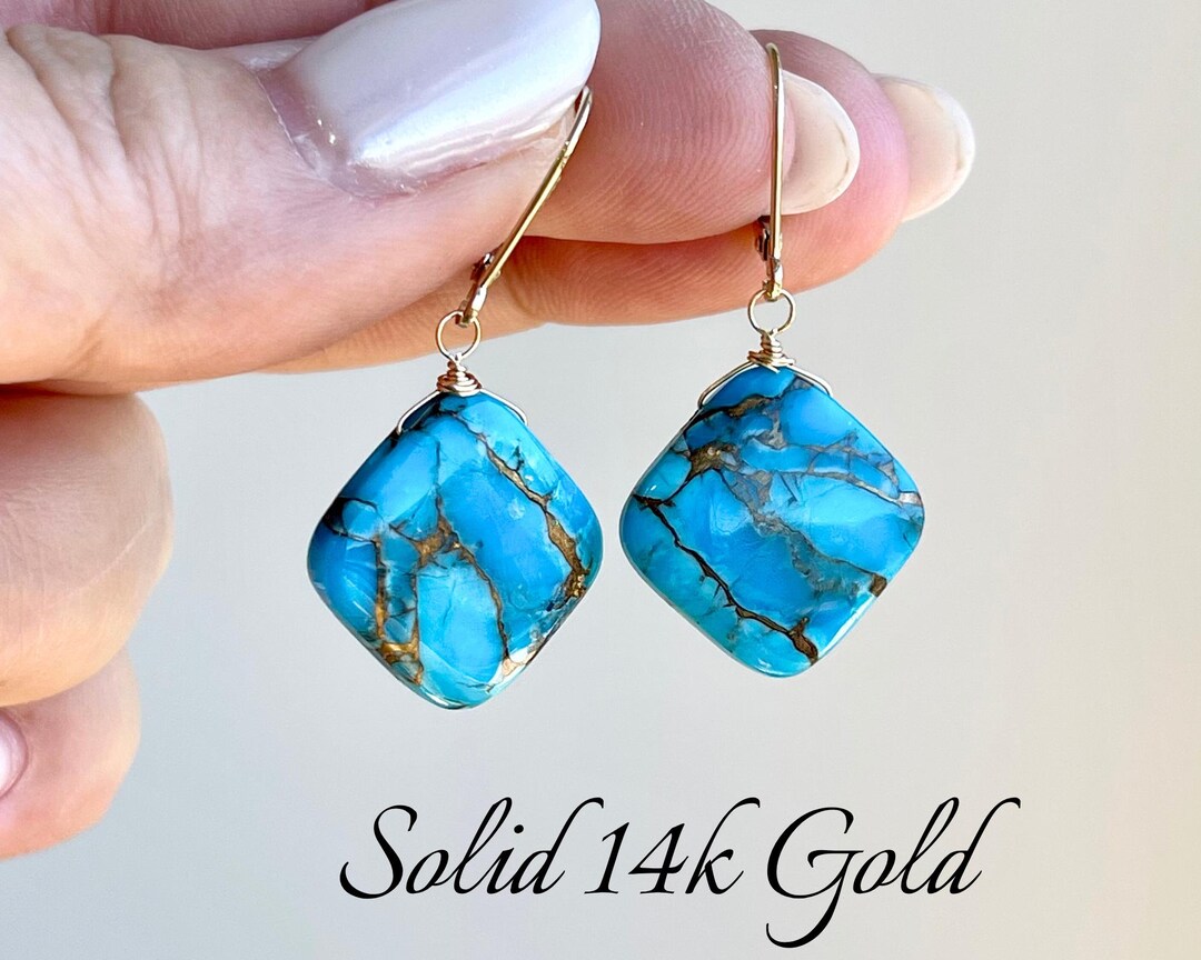 Turquoise Earrings, December Birthstone, Aqua Blue Diamond Shape ...