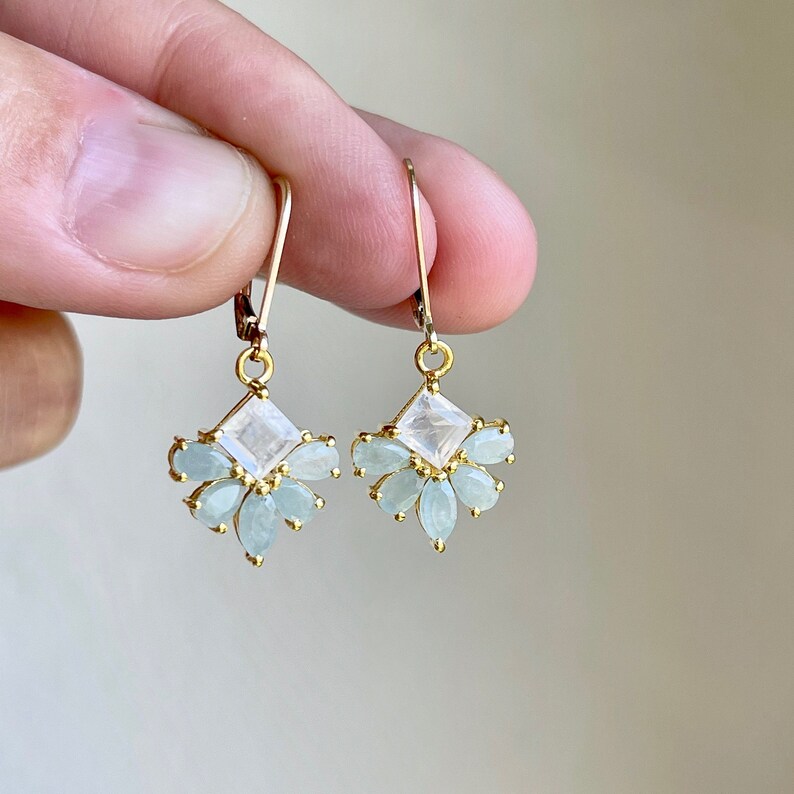 Aquamarine and Moonstone Earrings March Birthstone Teal - Etsy