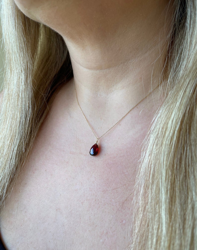 Garnet Necklace, January Birthstone, Red Garnet Pendant, Solid 14k Gold ...