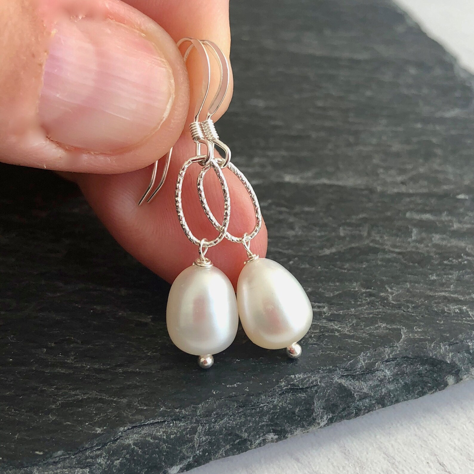 White Freshwater Pearl Dangle Earrings, June Birthstone, Minimalist ...