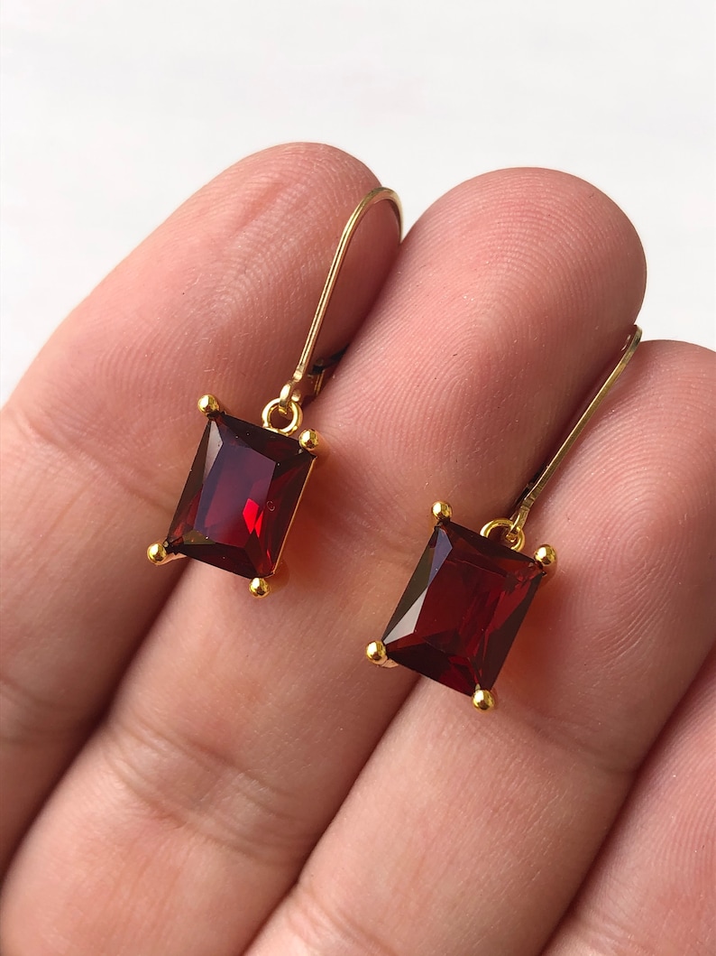 Garnet Earrings January Birthstone Dark Red Emerald Cut - Etsy