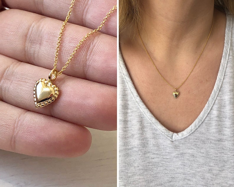 Gold Heart Necklace Tiny Simple Heart Pendant Delicate Gold | Etsy