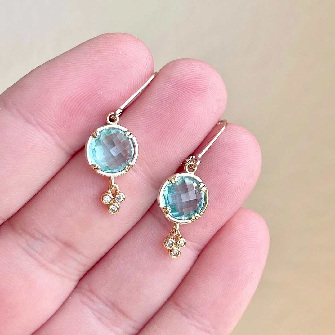 Blue Topaz Earrings, December Birthstone, Round Light Blue Earrings in ...