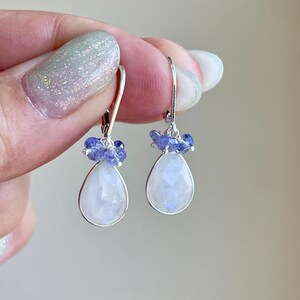 Moonstone and Tanzanite Earrings, White and Periwinkle Minimalist ...