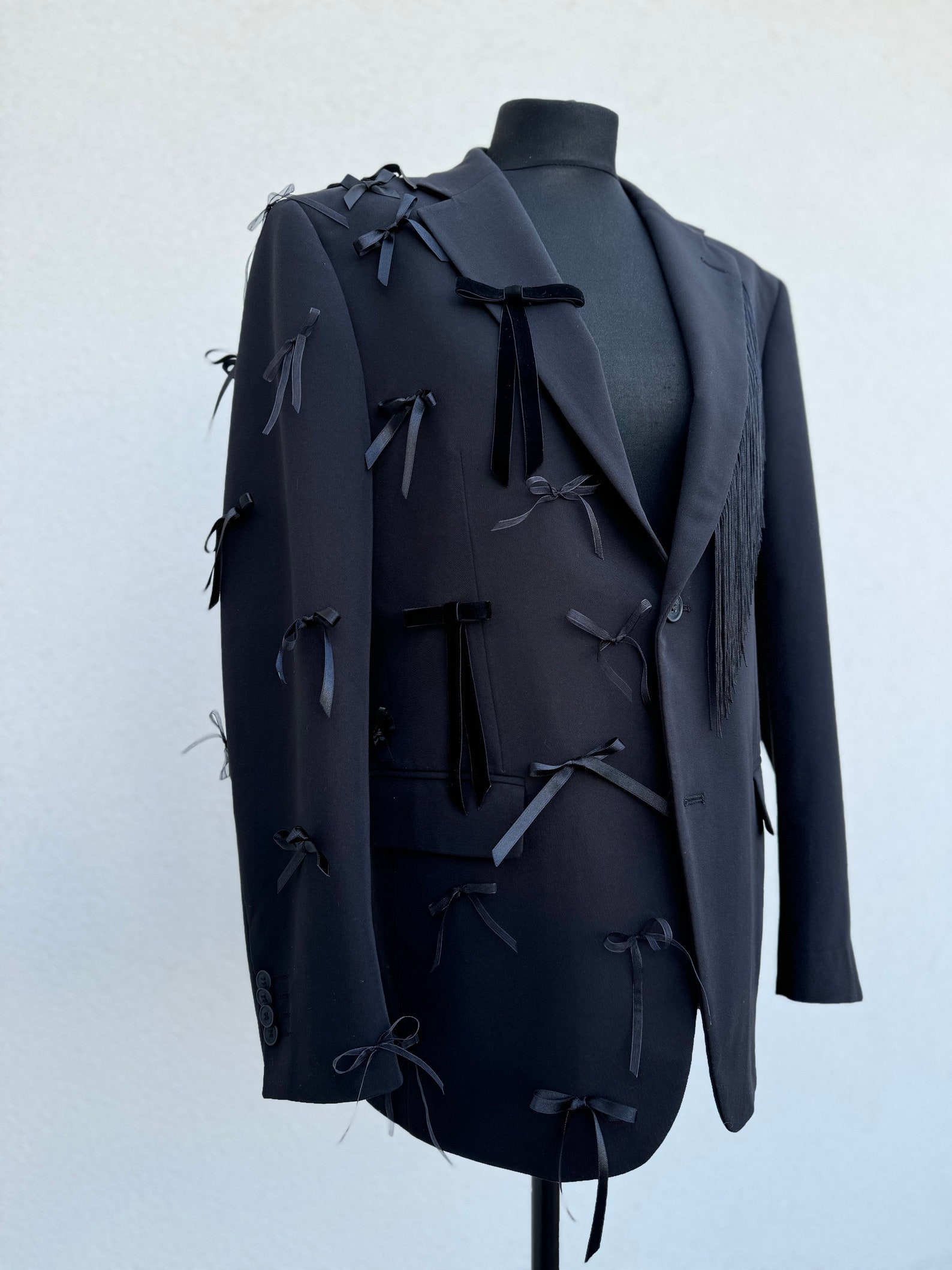 Womens Blazer, Suit Jacket, Upcycled Fashion, Bows, Fringe, Black ...