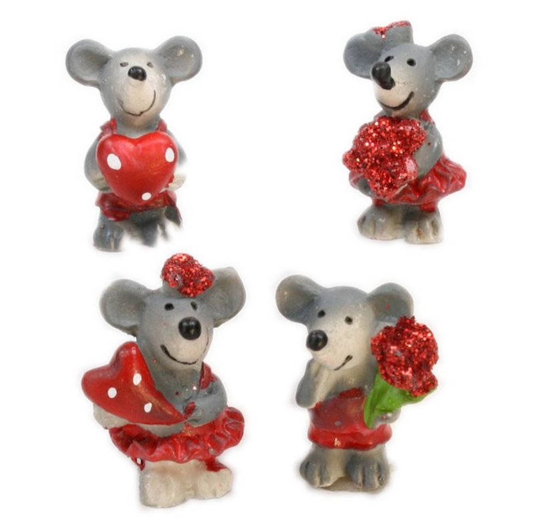 Miniature Glittery Valentine Mice Set of 4 | Hand Painted | Mouse ...