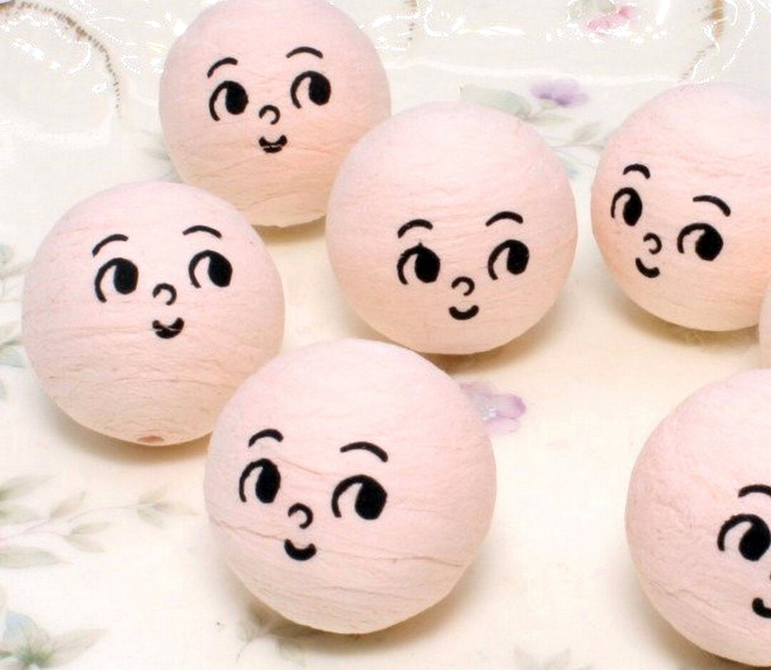Spun Cotton Smiley Face Heads With Faces Set of 8 | 1" Diameter - 24mm ...