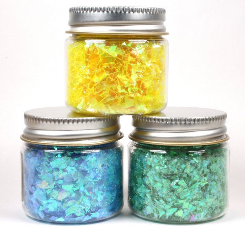 Iridescent Ice Flakes Blue Green Yellow art glitter craft | Etsy