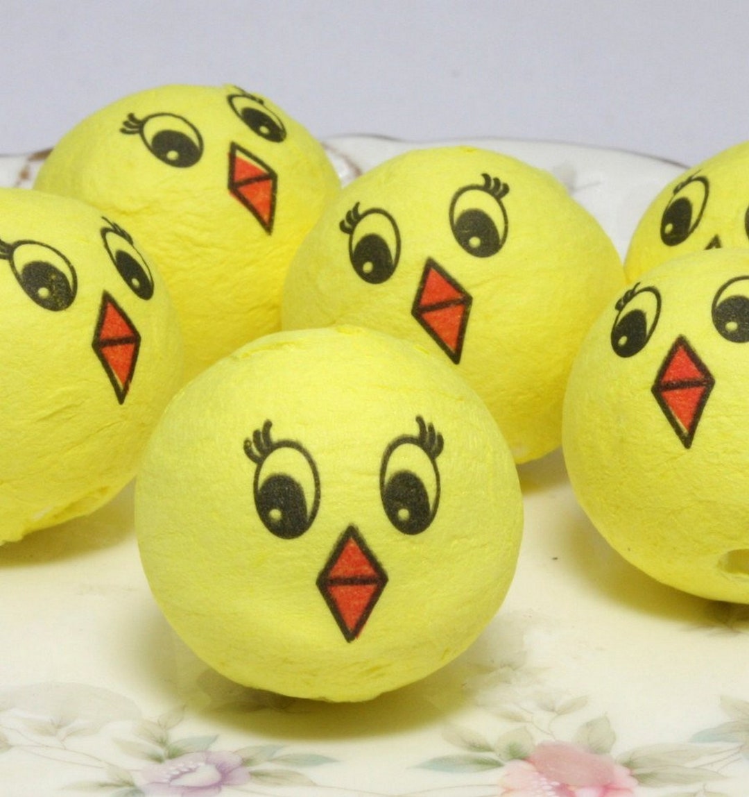 Spun Cotton Yellow Chick Heads With Faces Set of 8 | 1.2" Diameter ...