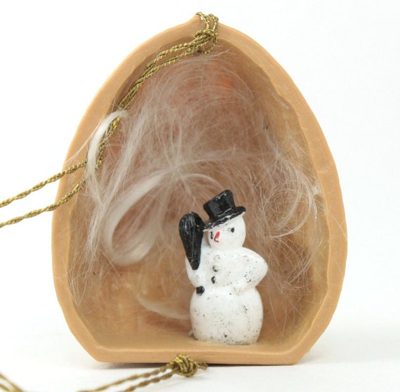 Vintage German Snowman in a Walnut Miniature Snowman Vintage - Etsy