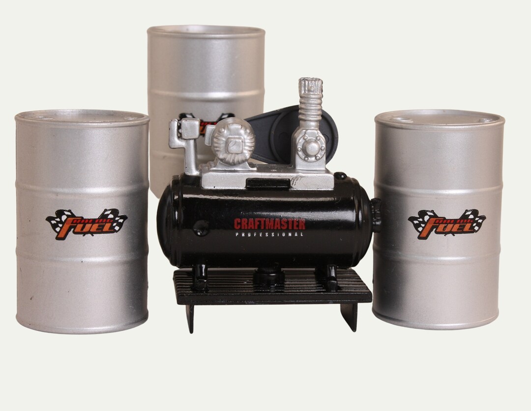 Air Compressor and Fuel Barrels Miniature Set of 4 | Miniature Shop ...