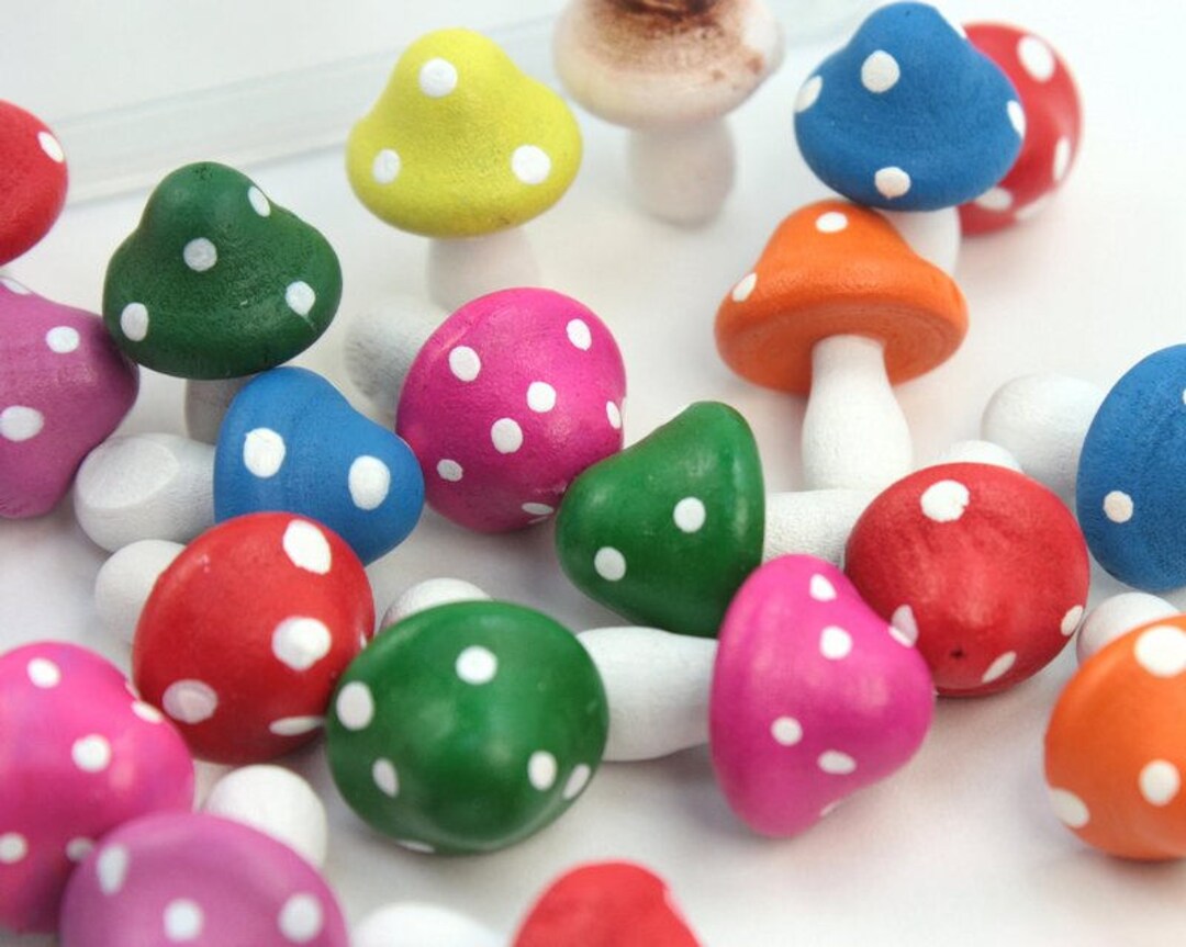 Miniature Mushroom Mixed Colors Set of 10 | Hand Crafted 3/4 ...