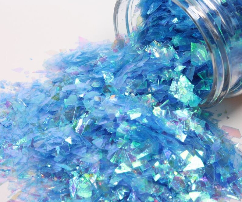 Iridescent Ice Flakes Blue Green Yellow art glitter craft | Etsy