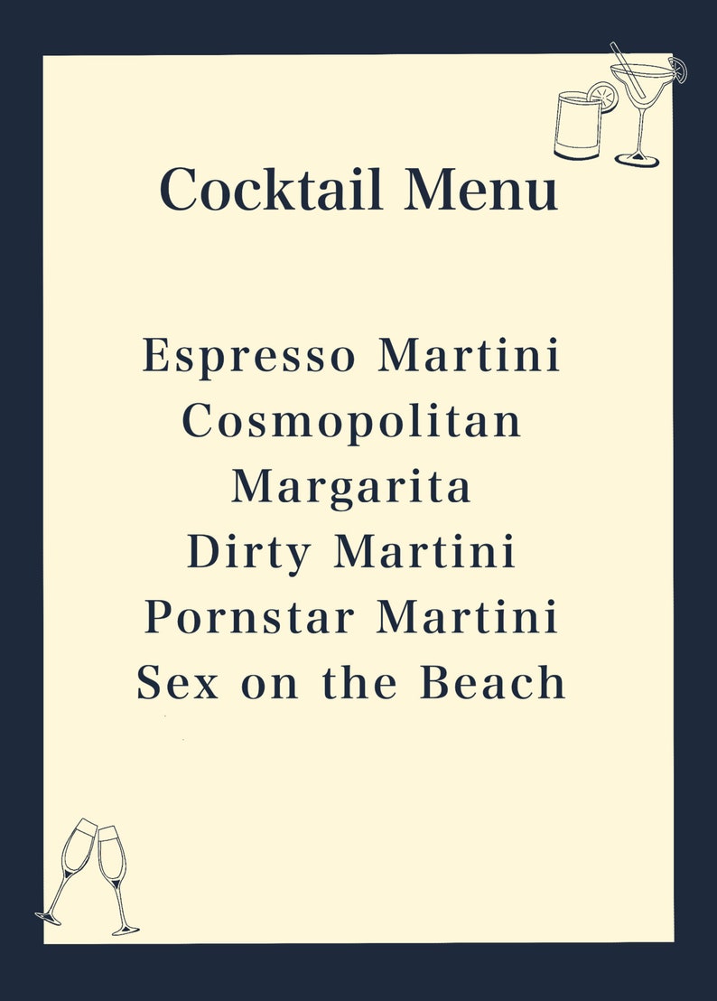 Custom Cocktail Menu Downloadable Pdf - Etsy