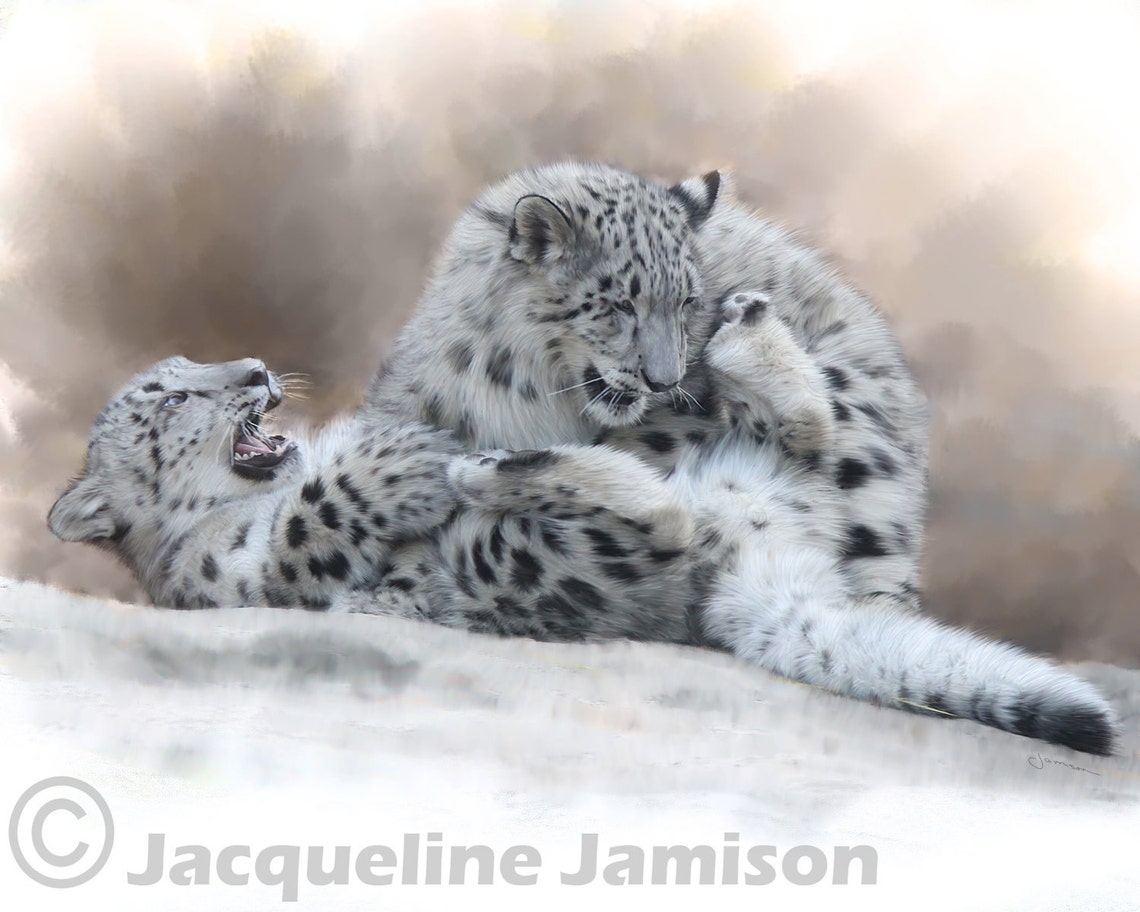 Original Art 8x10 Snow Leopard Don't Tickle Me Digital - Etsy