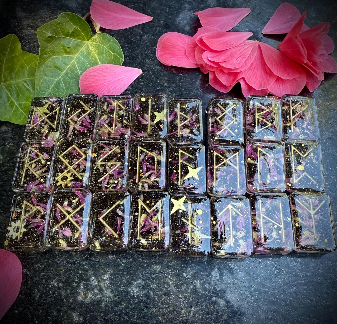 Handmade Elder Futhark Rune Set – Resin Divination Runes With Gold ...