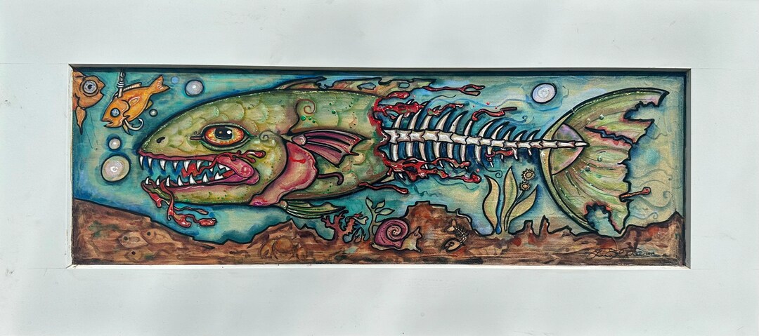 Original Decaying Fish Strange Surreal Art Painting by Lisa Luree - Etsy