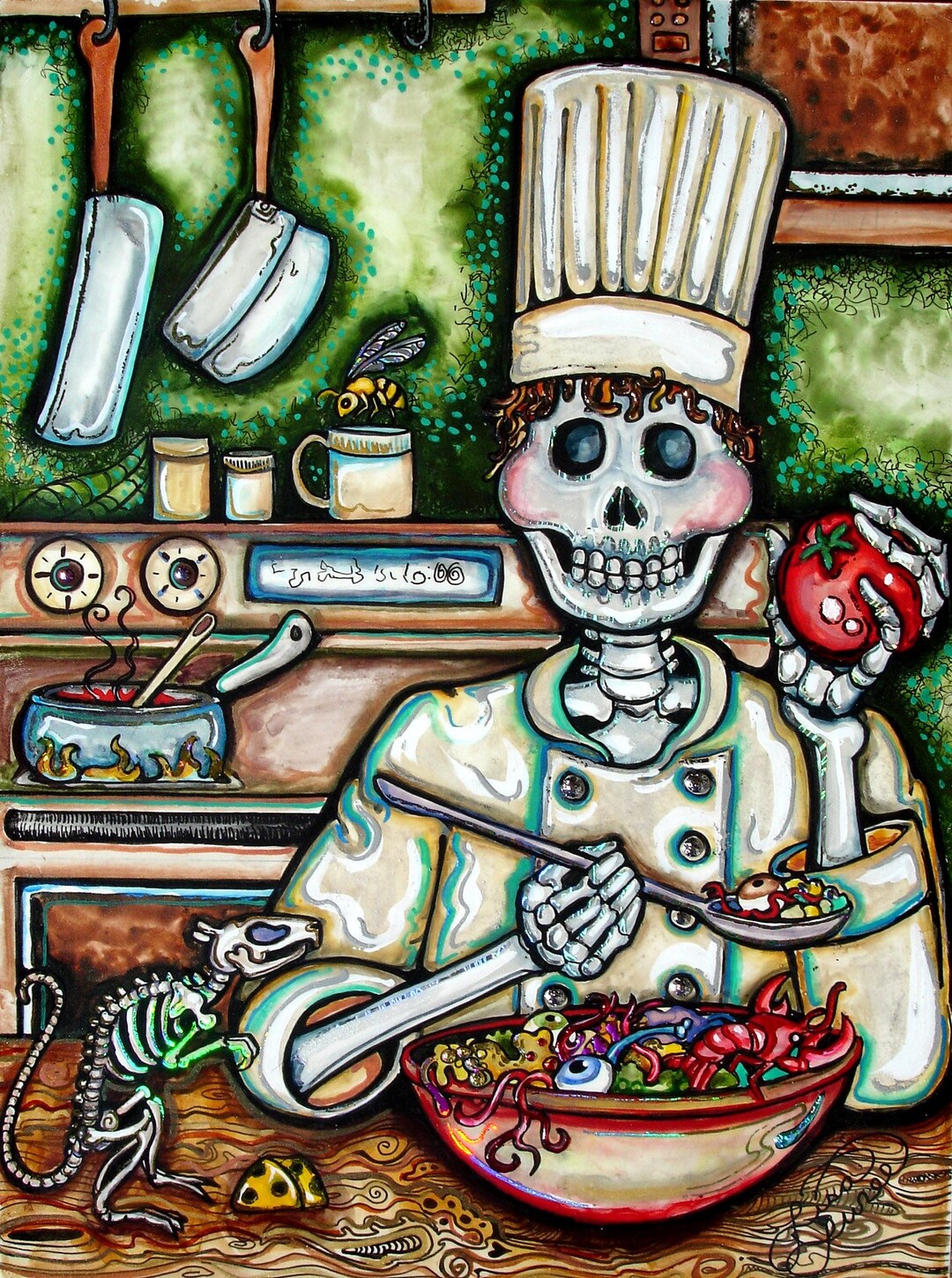 Bone Appetit - Bony Chef Art Print - PERFECT for the Kitchen! by Lisa ...