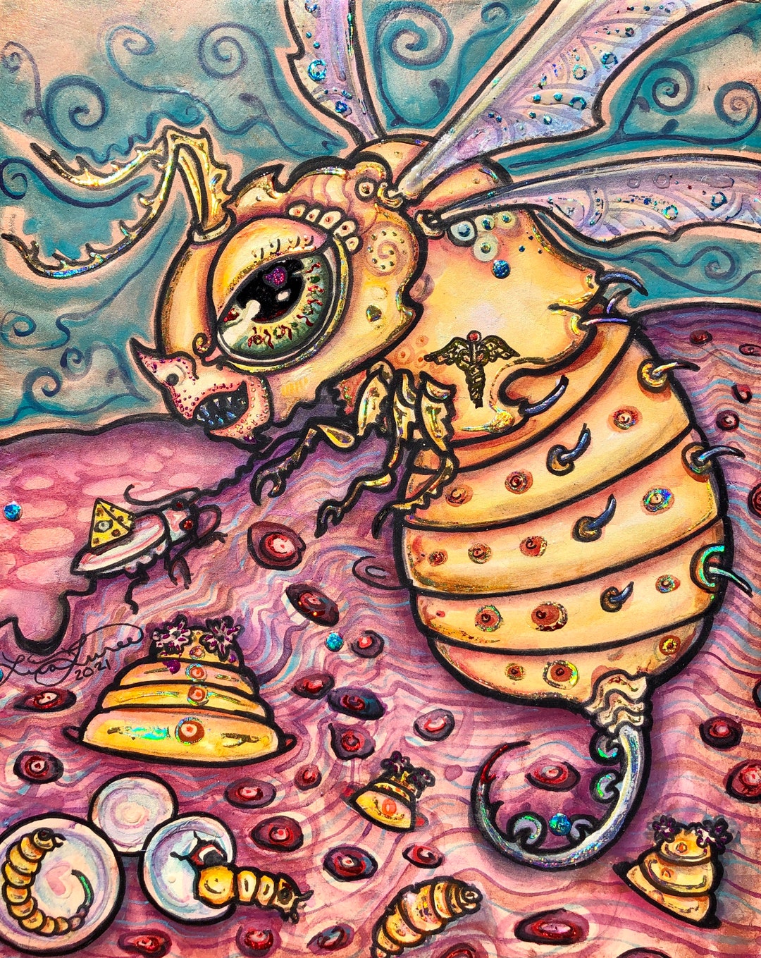 Original BUG INVASION Botfly Surreal Strange Entomology Art Painting by ...