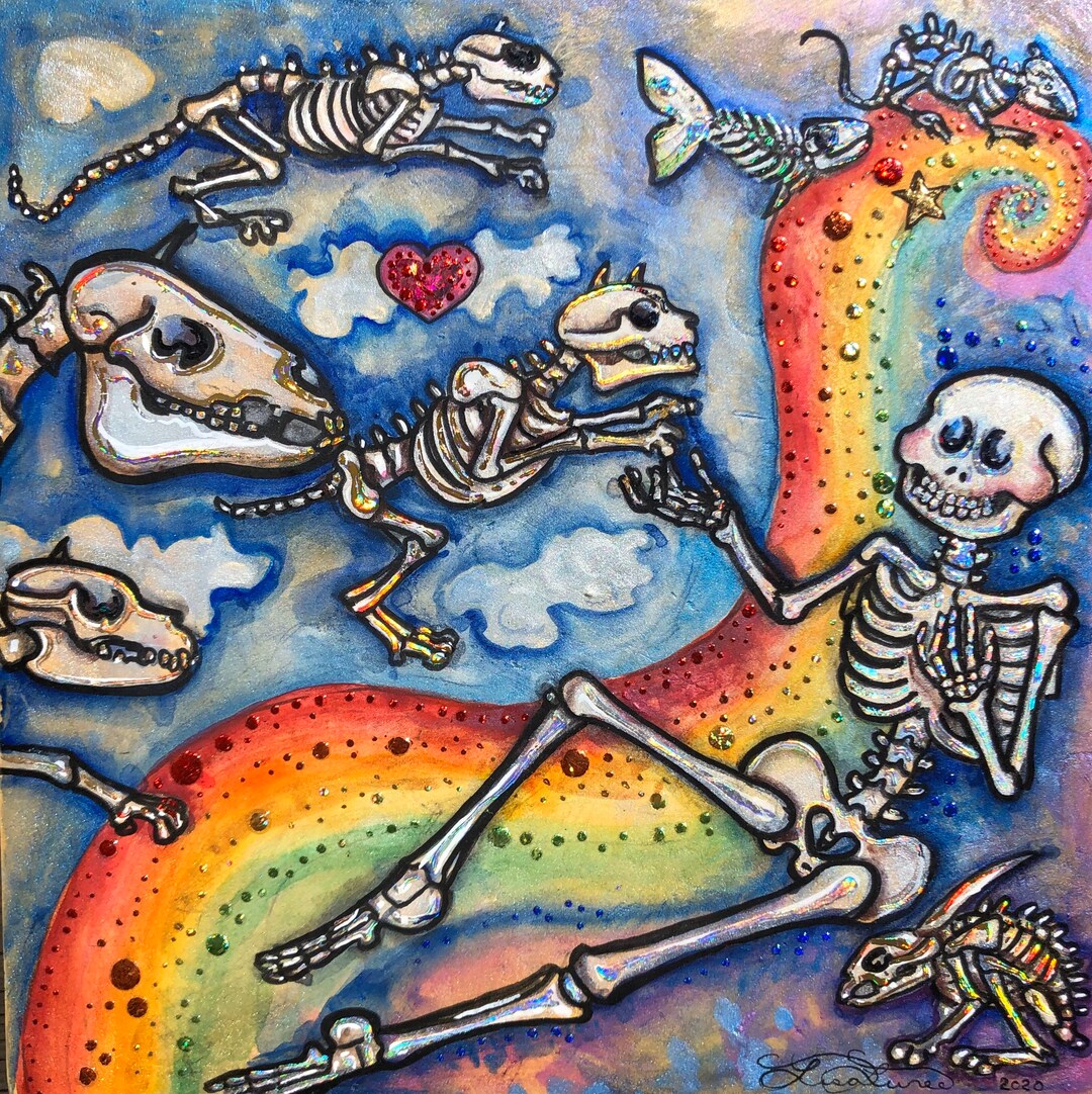 Beyond the Rainbow Bridge Surreal Dia De Los Muertos PETS Art Print by ...