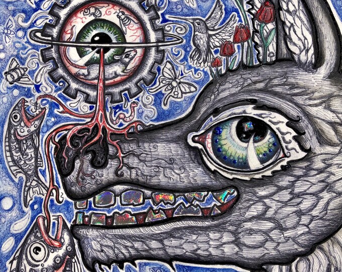 Cosmic Self Awareness Surreal Strange DOG Nose Visionary Art Original ...