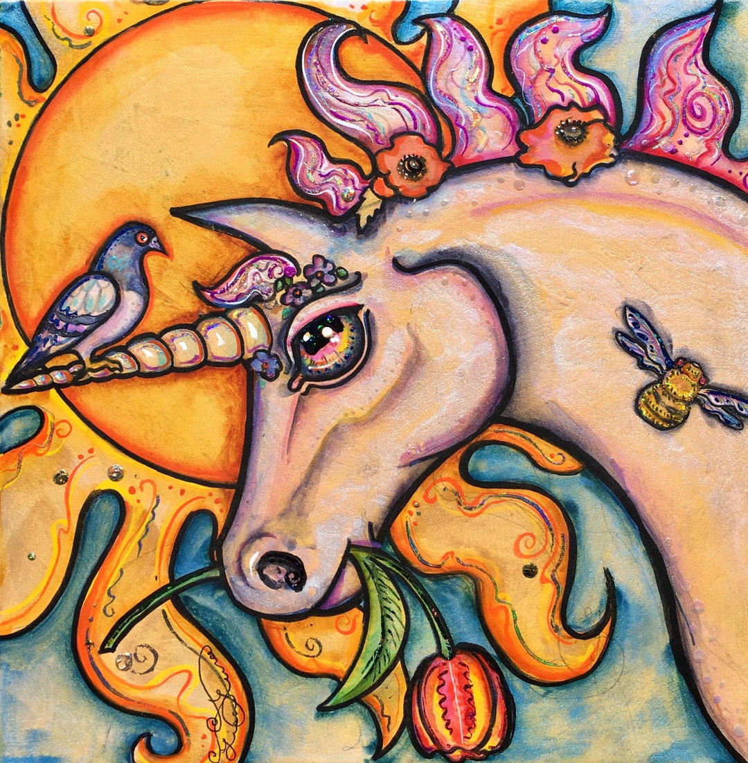 Metallic Solar UNICORN Pigeon Print by Lisa Luree Bonediva - Etsy