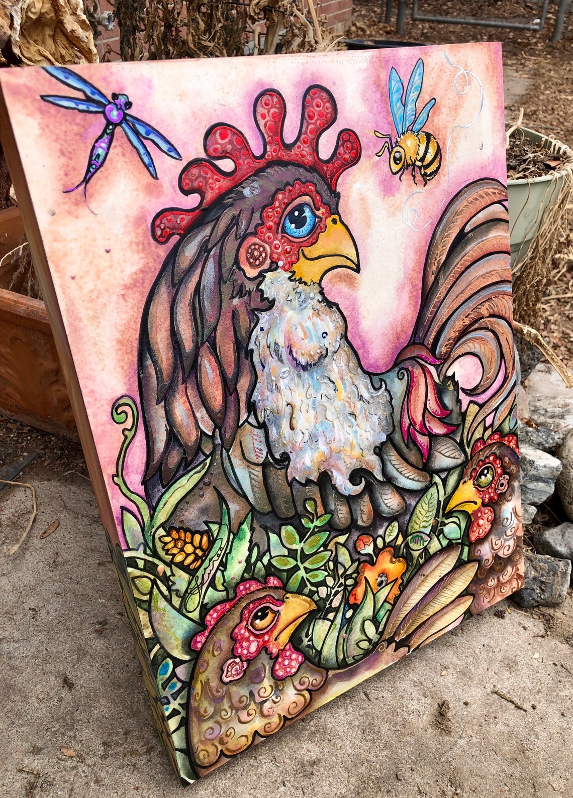 HAIRY Bearded Rooster Hen Chicken Original Art Painting by - Etsy