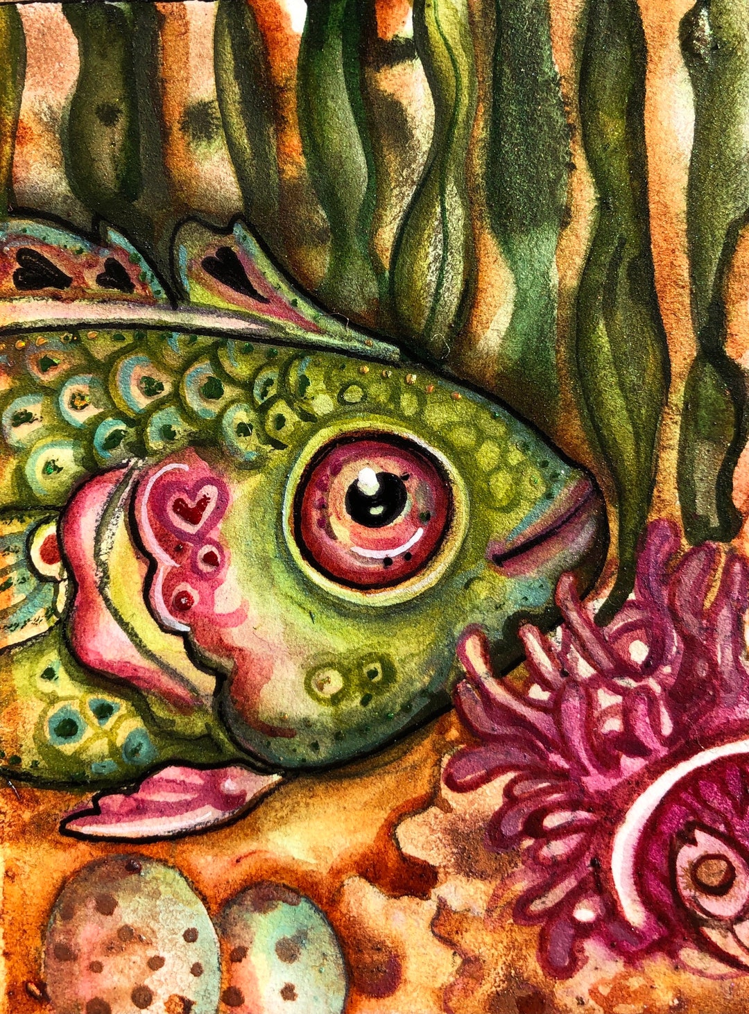 A Friend of Anemone - Original Fish ACEO Art Card Atc by Lisa Luree - Etsy