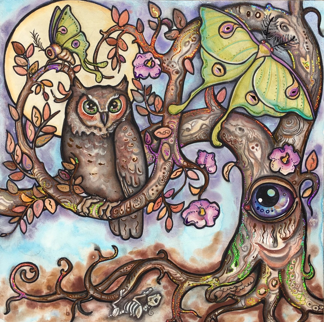 Moonlight Wonders - Owl Luna Moth Print by Lisa Luree - Etsy