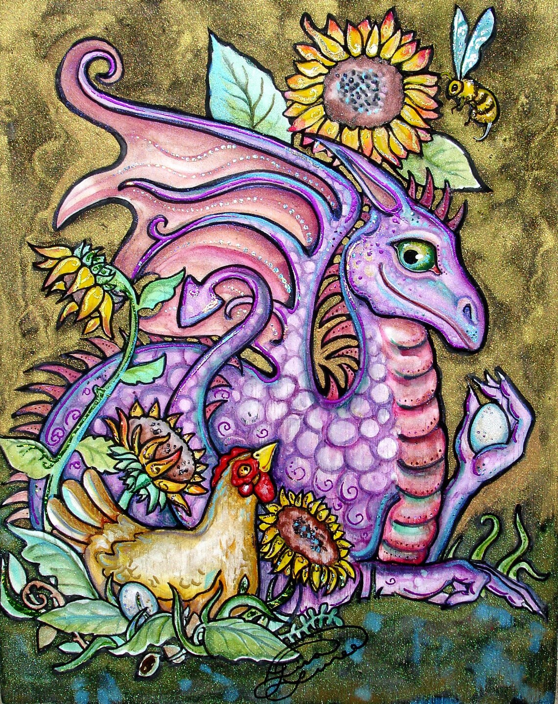 Friends With Benefits Chicken Dragon Art Print by Lisa Luree | Etsy