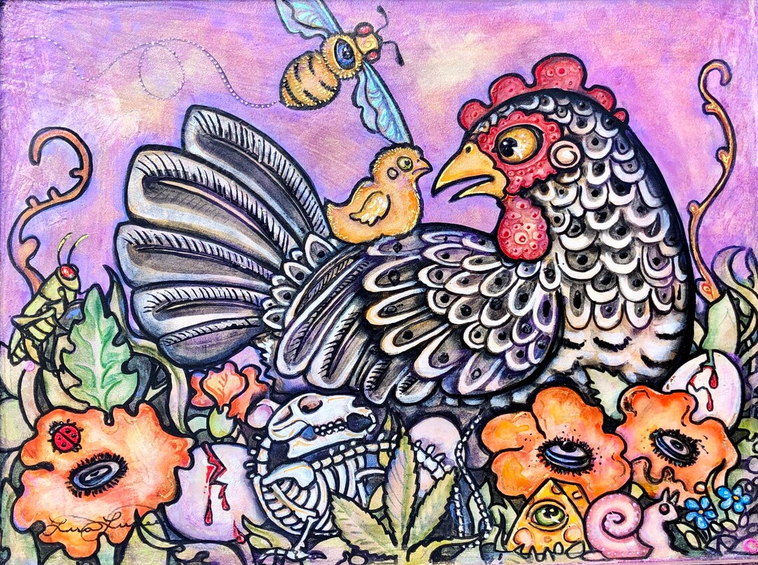 A Cautionary Tale - Mama Hen and Chick Art Print by Lisa Luree - Etsy