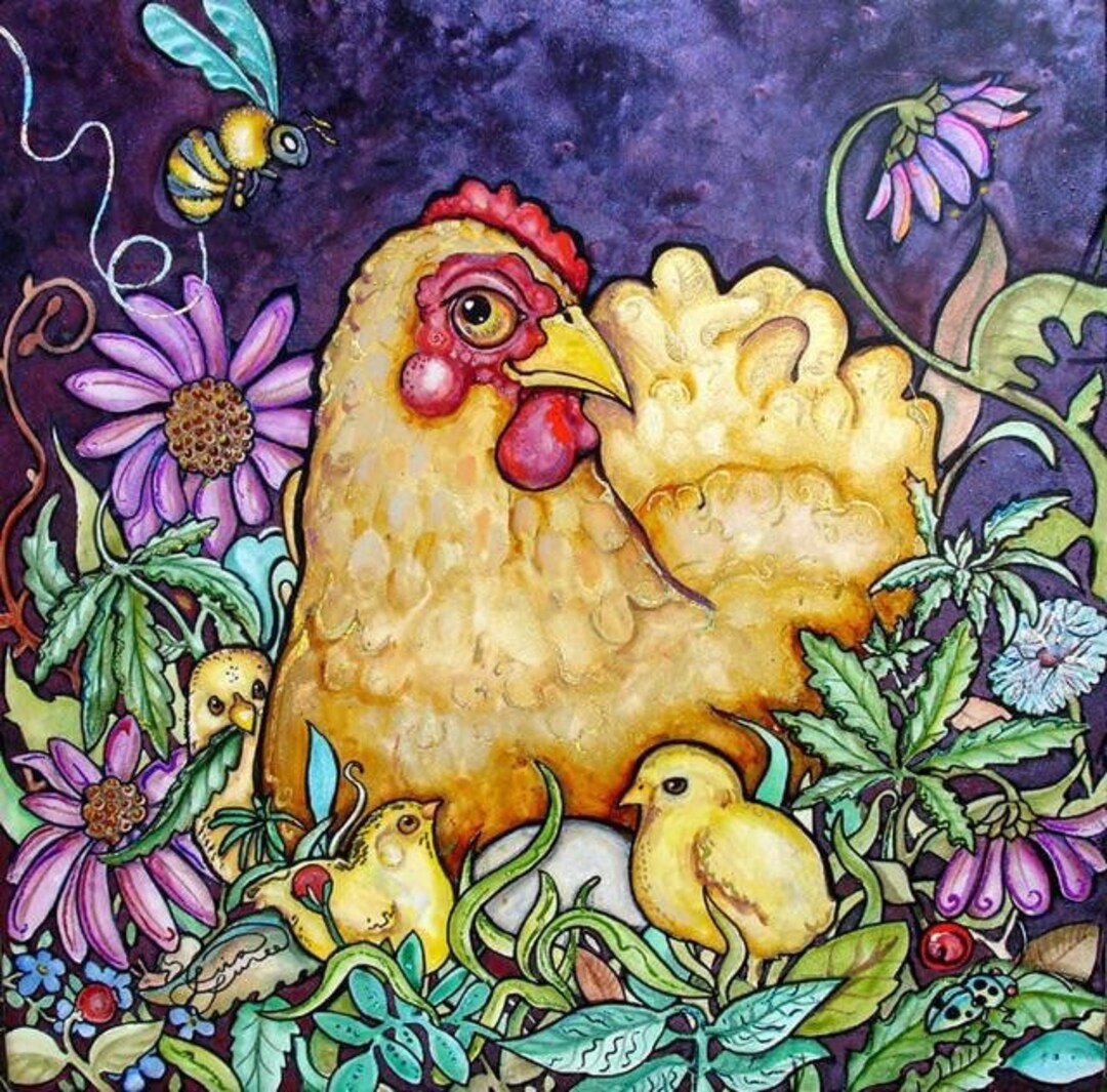 Mile High Mama - Chicken With Chicks and Eggs Print by Lisa Luree - Etsy