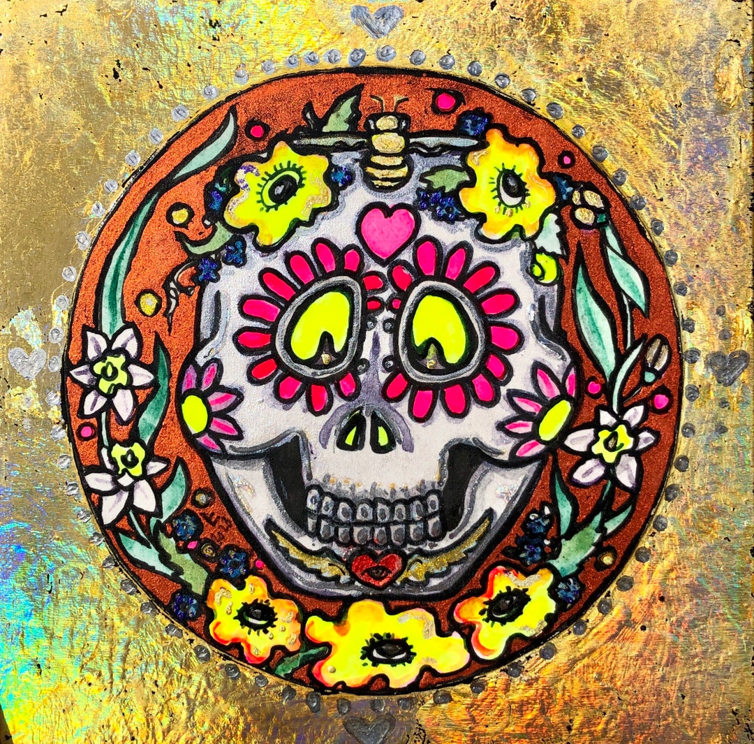 Original Mini SUGAR MAMA Flowers Skull Valentines Dia De Los Muertos ...