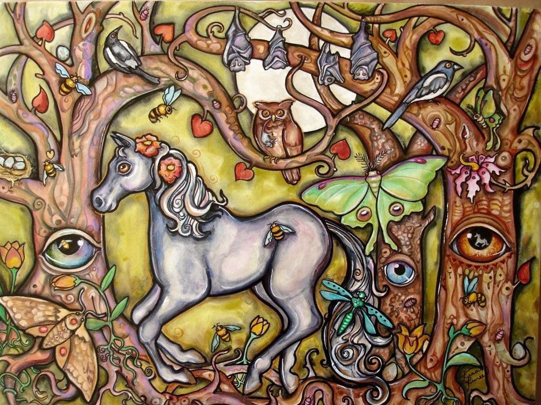 Prancing HORSE in the Fantasy ENCHANTED FOREST Art Print by Lisa Luree ...