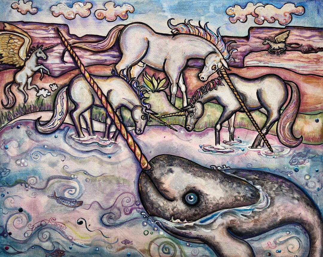 Noble Tribute - Unicorn Narwhal Fantasy Art Print by Lisa Luree ...
