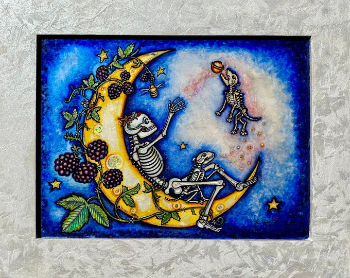 Hanging on the Moon Original Dia De Los Muertos Skeleton Dog Surreal ...